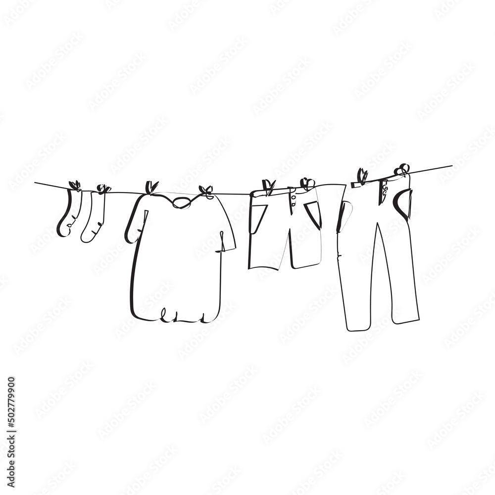 Continuous line drawing. Drying clothes and summer .Illustration icon ...
