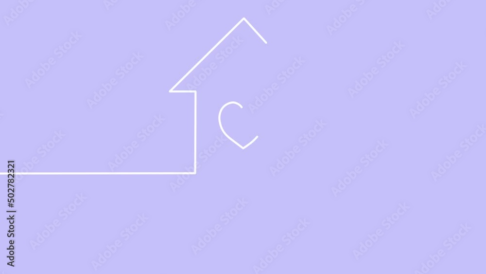 Continuous black one line drawing House with Heart shape window on ...