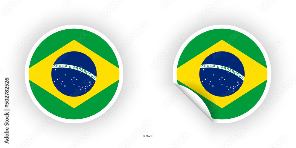 Brazil sticker flag icon set in different shape (circle and circular ...