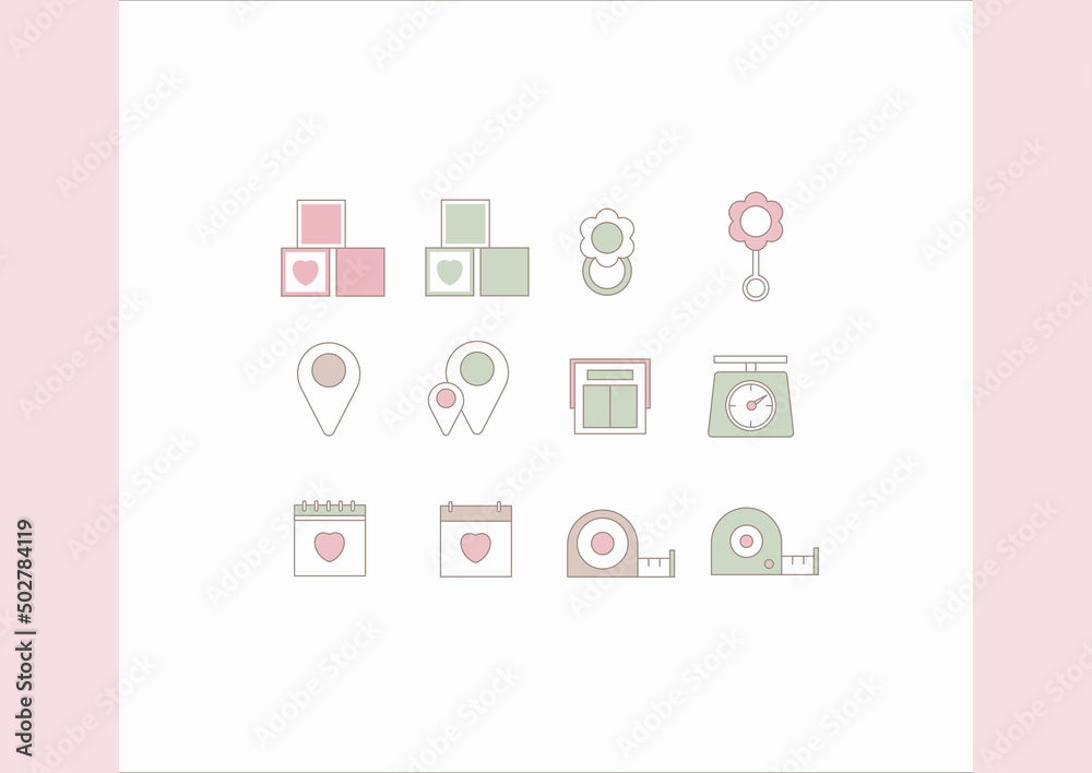 Vetor de Birth Stats icons. Birth Announcement design. Age, weight ...