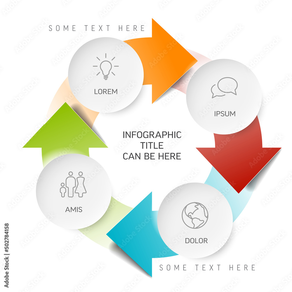 Four circles with arrows cycle steps process infographic Stock Vector ...