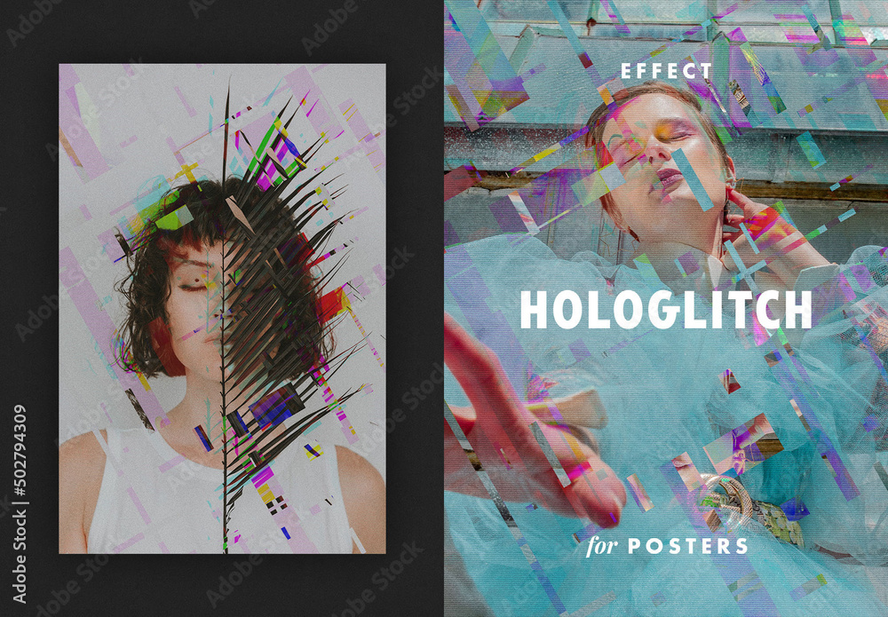 Holographic Poster Glitch Photo Effect Mockup Stock Template | Adobe Stock