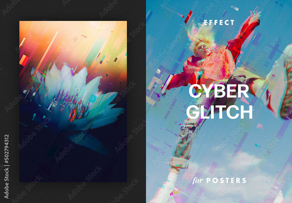 Cyberpunk Poster Glitch Photo Effect Mockup Stock Template | Adobe Stock