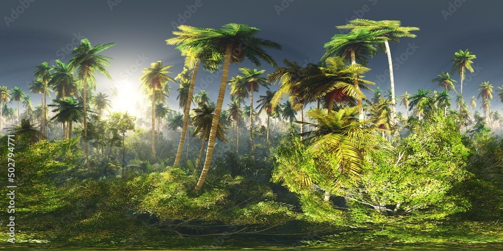 Jungle in the morning, HDRI, environment map , Round panorama ...