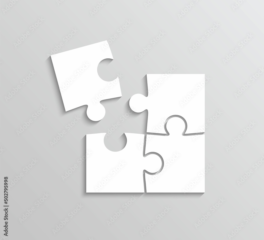 4 Puzzle pieces. Jigsaw grid template. Simple mosaic layout with ...