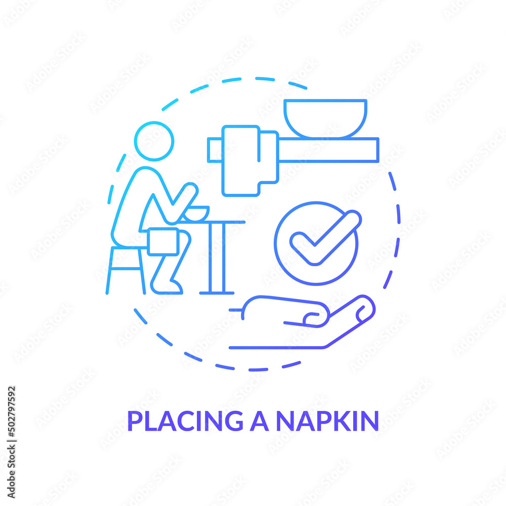 Placing napkin blue gradient concept icon. Place serviette on lap ...