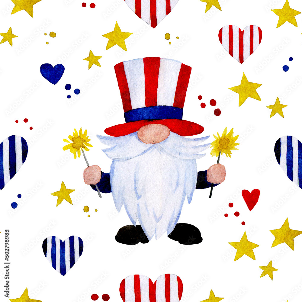 watercolor seamless pattern for American Independence Day. 4th of July ...