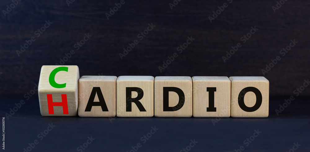 Cardio or hardio symbol. Turned wooden cubes and changed concept words ...