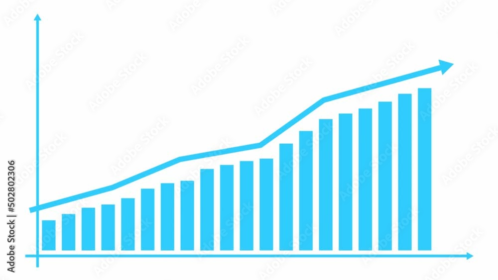 Animated financial blue growth chart with trend line graph. Growth bar ...