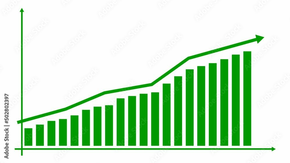 Animated financial green growth chart with trend line graph. Growth bar ...