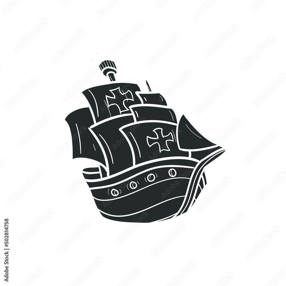 Spanish Caravel Icon Silhouette Illustration. Sea Ship Vector Graphic ...