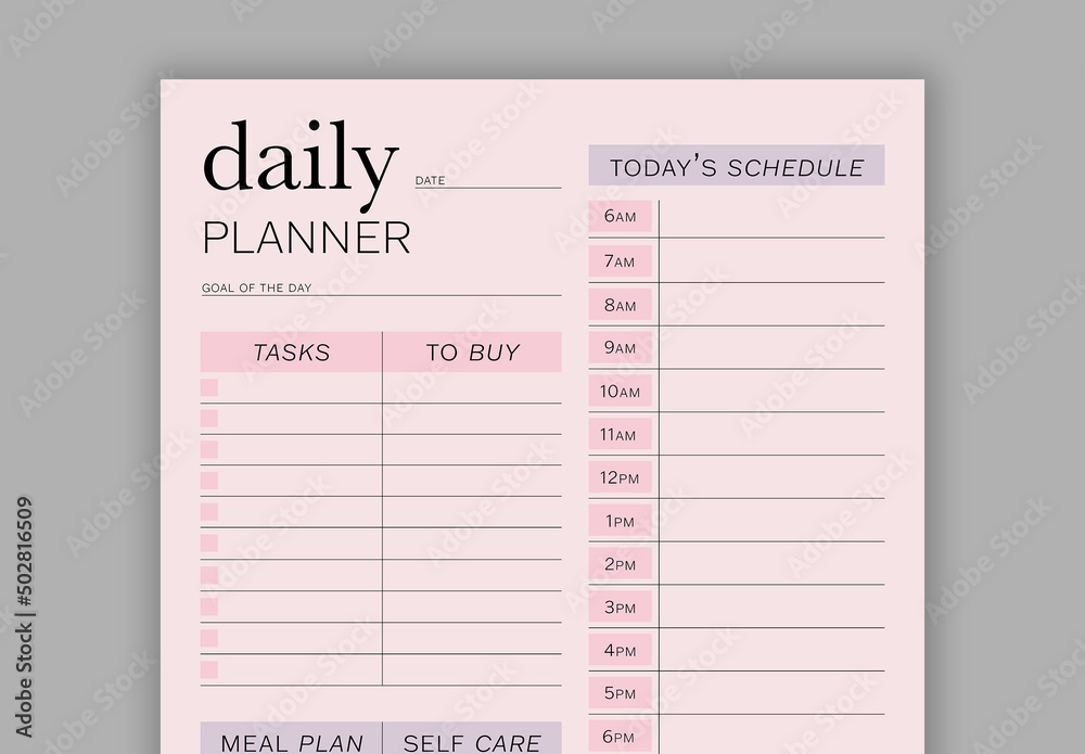 Pink Daily Planner Layout Stock Template | Adobe Stock