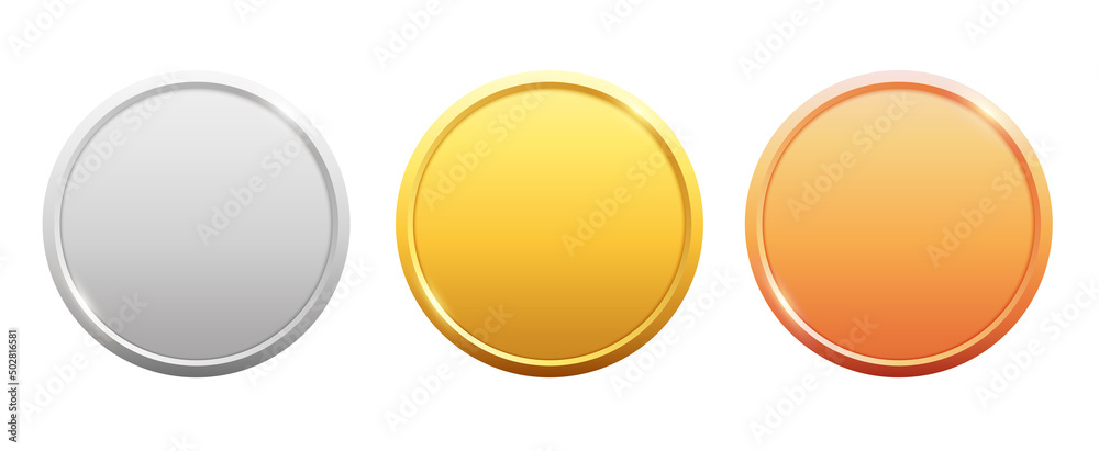 Medals logo collection. Set of shiny round awards in gold, silver and ...