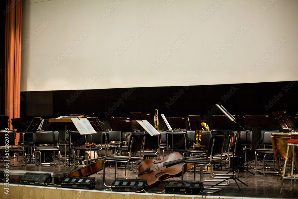 abstract blurred image. Artists symphony orchestra. Musician plays a ...