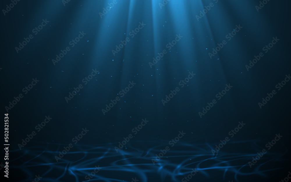 Vector Light Rays in Dark Blue Underwater Ocean Background. Sun Glare ...