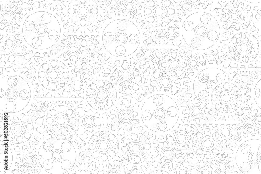 Seamless gears pattern outline white tech background. Industrial ...