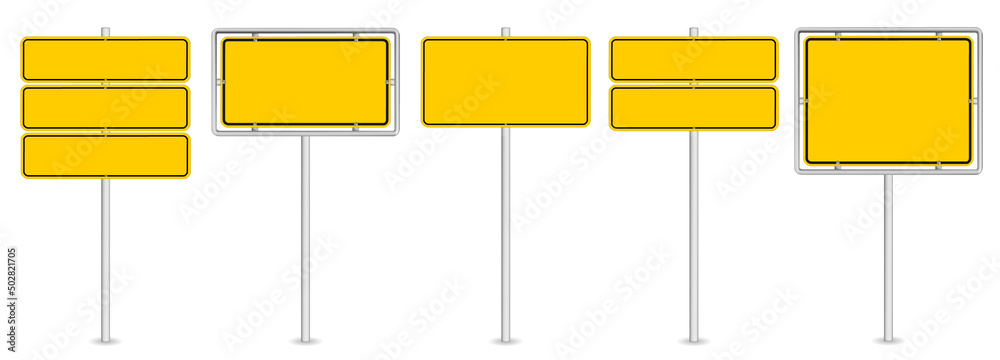 vector illustration of yellow road sign set isolated on white ...