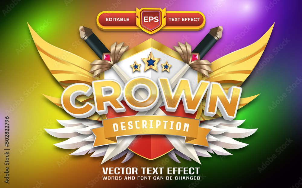Crown emblem 3d game logo with editable text effect and game theme ...