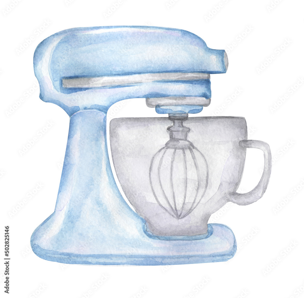 Watercolor blue mixer clip art, whipping illustration, hand drawn baker ...