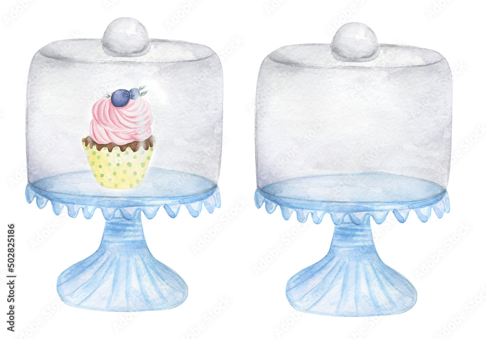 Watercolor blue cake for cake with cupcake clip art, plate illustration ...