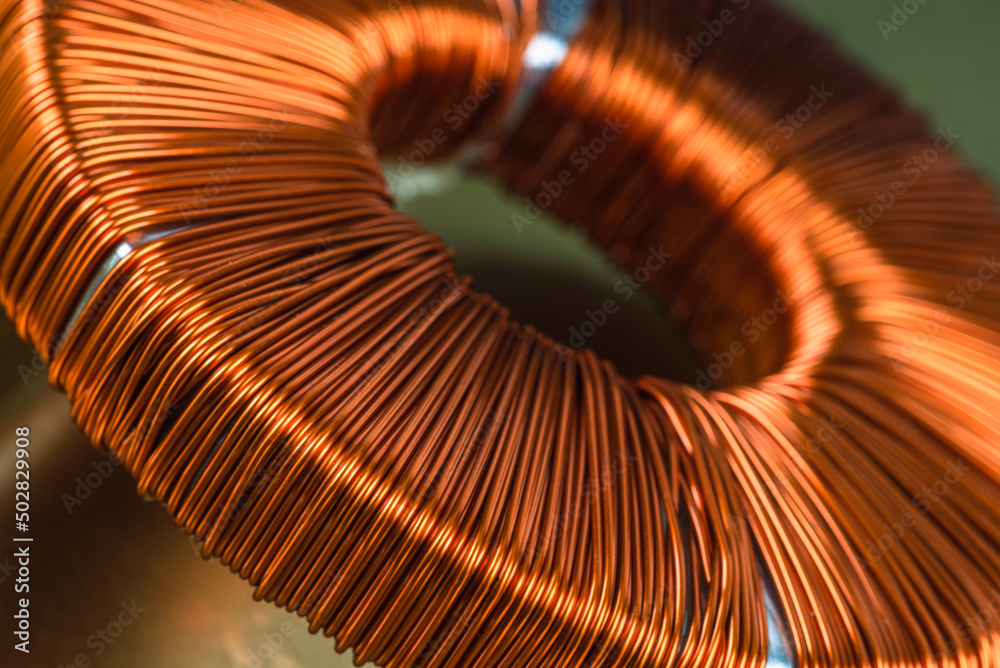 Electric transformer copper coil inductor close-up Stock Photo | Adobe ...