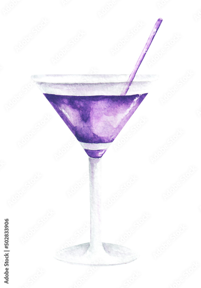 Purple cocktail watercolor illustration. Alcoholic cocktail. Drink ...