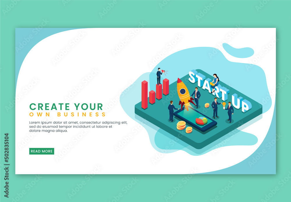 3D Start Up Text with Business People Working to Launch a Rocket from ...