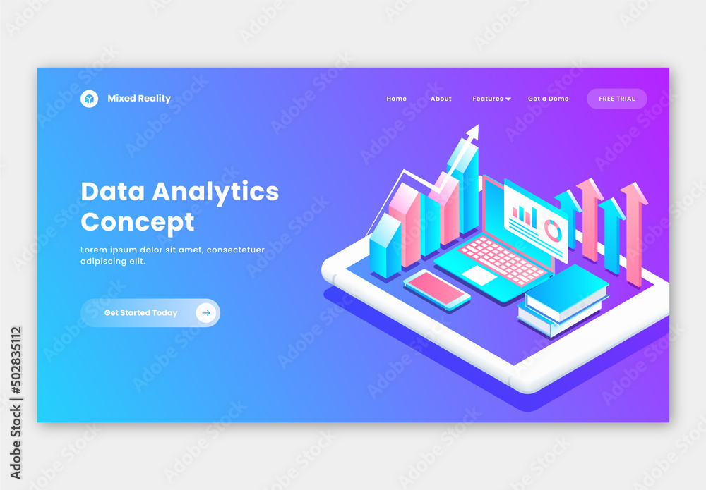 Data Analytics Concept Based Landing Page Design with 3D Infographic ...
