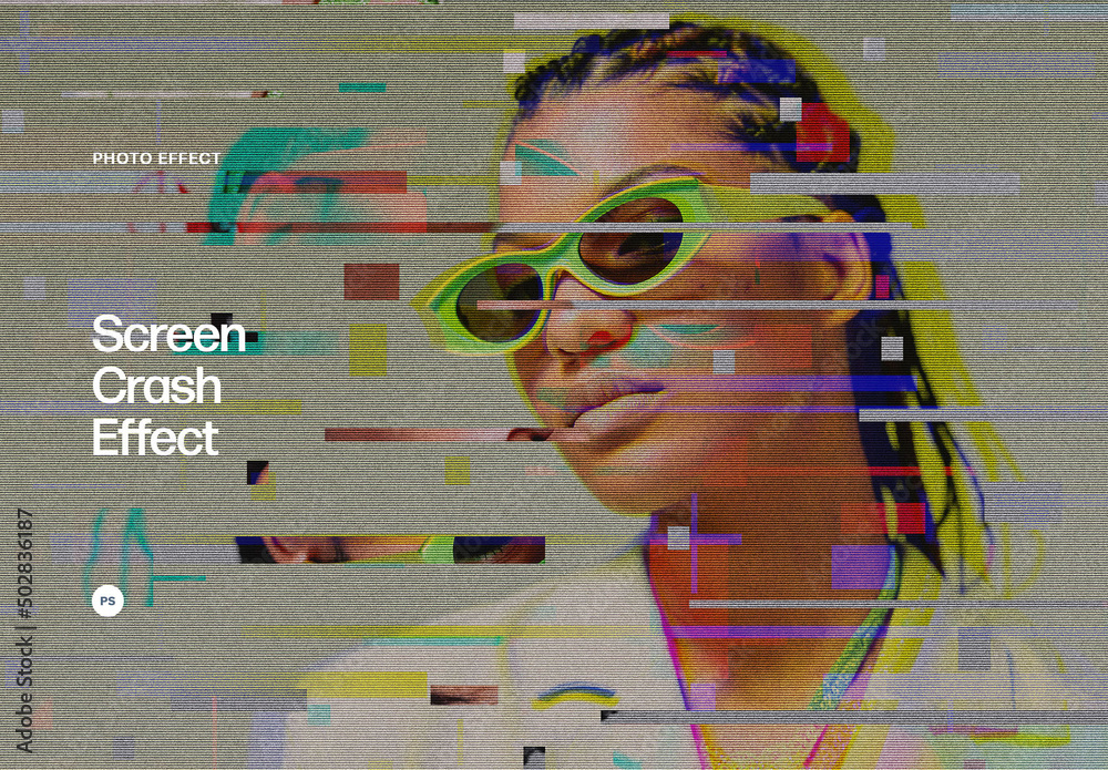 Screen Crash Digital Glitch Photo Effect Mockup Stock Template | Adobe ...