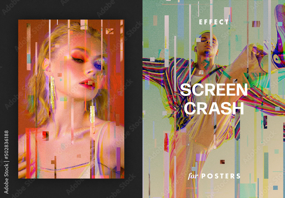 Screen Crash Poster Digital Glitch Photo Effect Mockup Stock Template ...