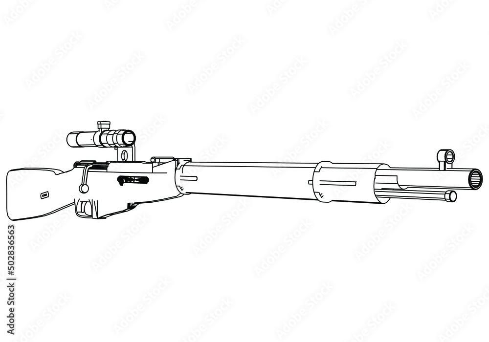 Rifle vector outline isolated on white background. Tactical assault ...