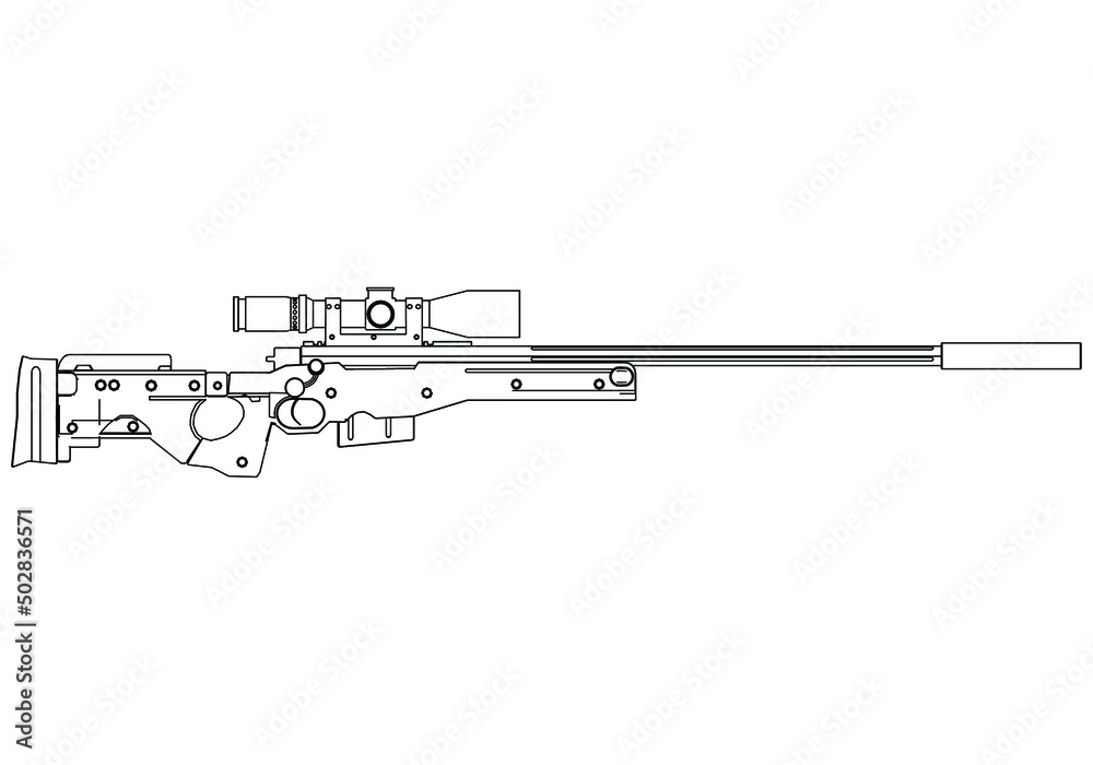 Rifle vector outline isolated on white background. Tactical assault ...