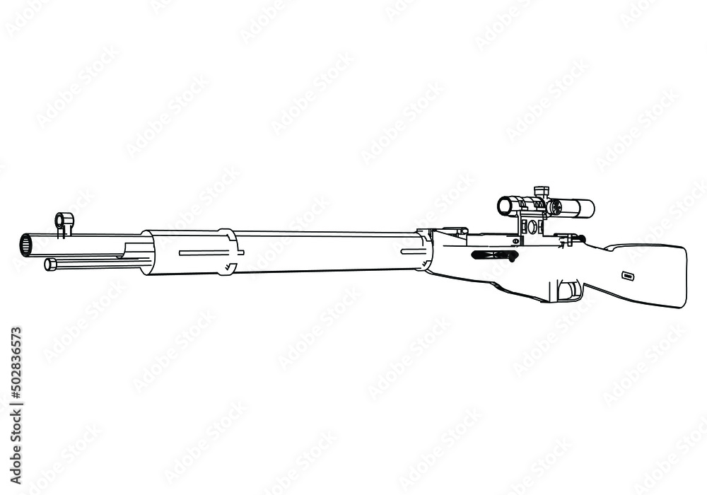 Rifle vector outline isolated on white background. Tactical assault ...