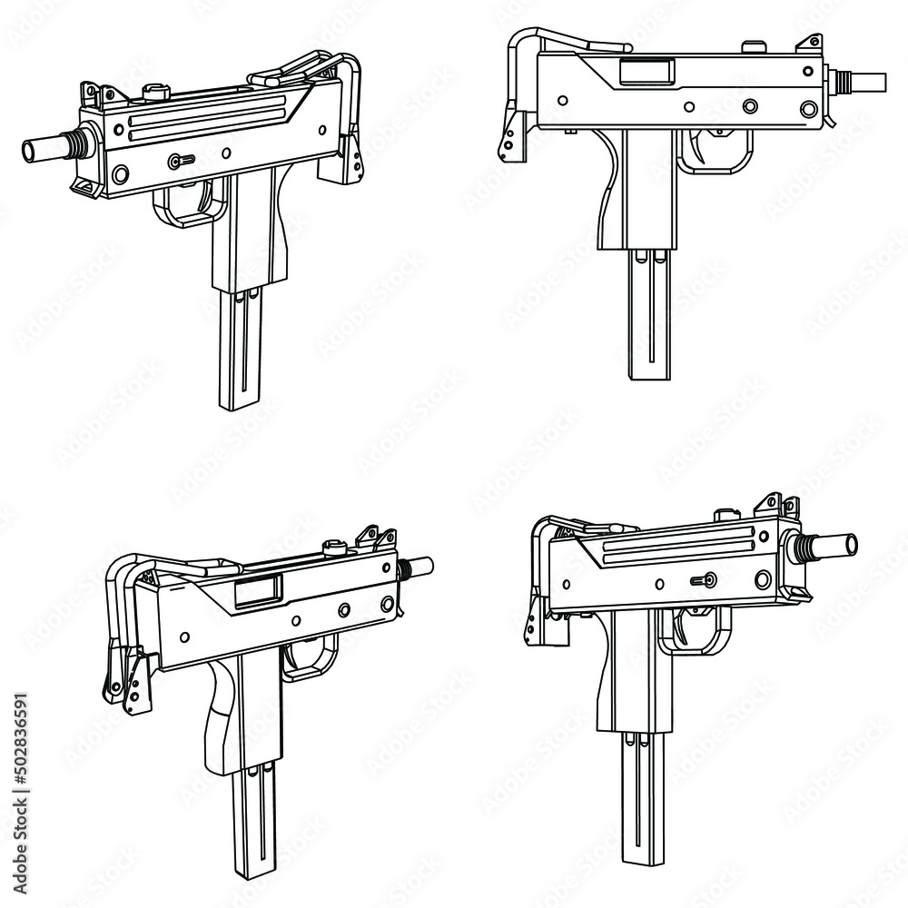 Pistol Gun Icon Vector outline Illustration isolated on white ...