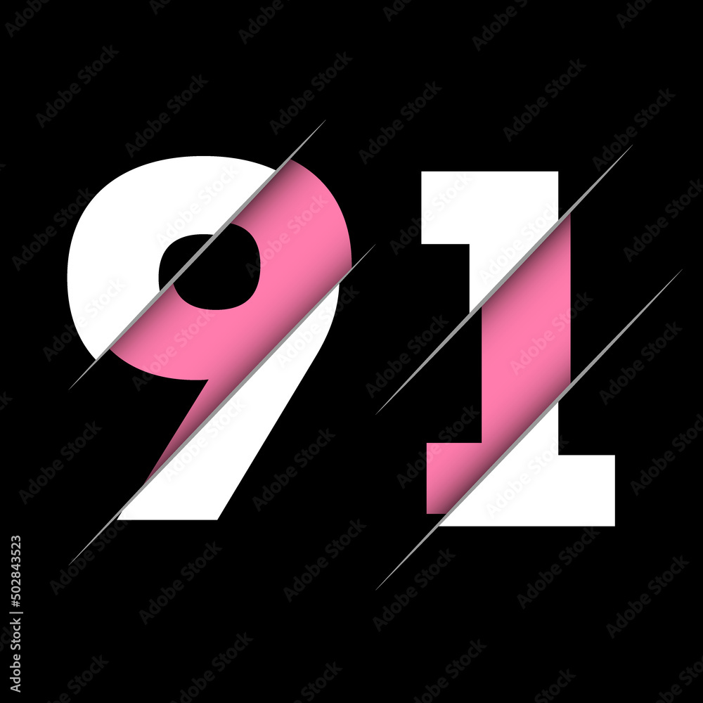 91 9 1 Number Logo Design with a Creative Cut and Black Circle ...