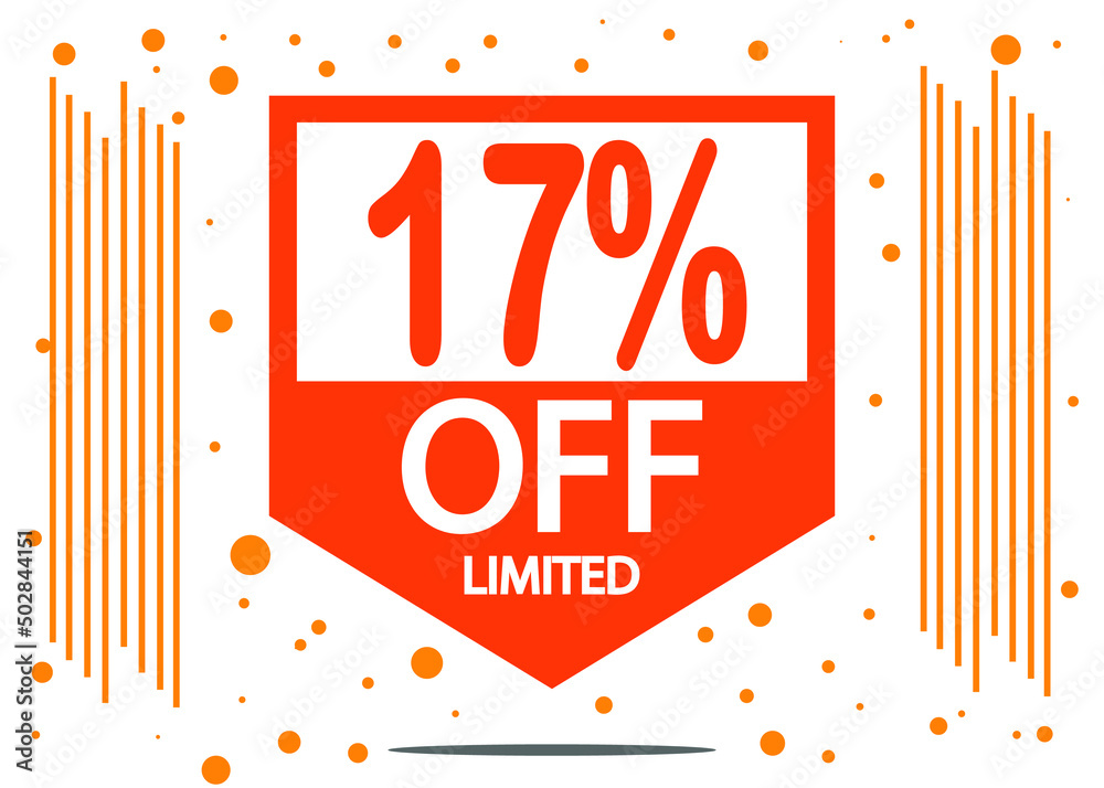 17% Price tag. Banner for price reduction ad for stores and sales Stock ...