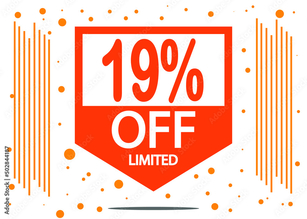 19% Price tag. Banner for price reduction ad for stores and sales Stock ...