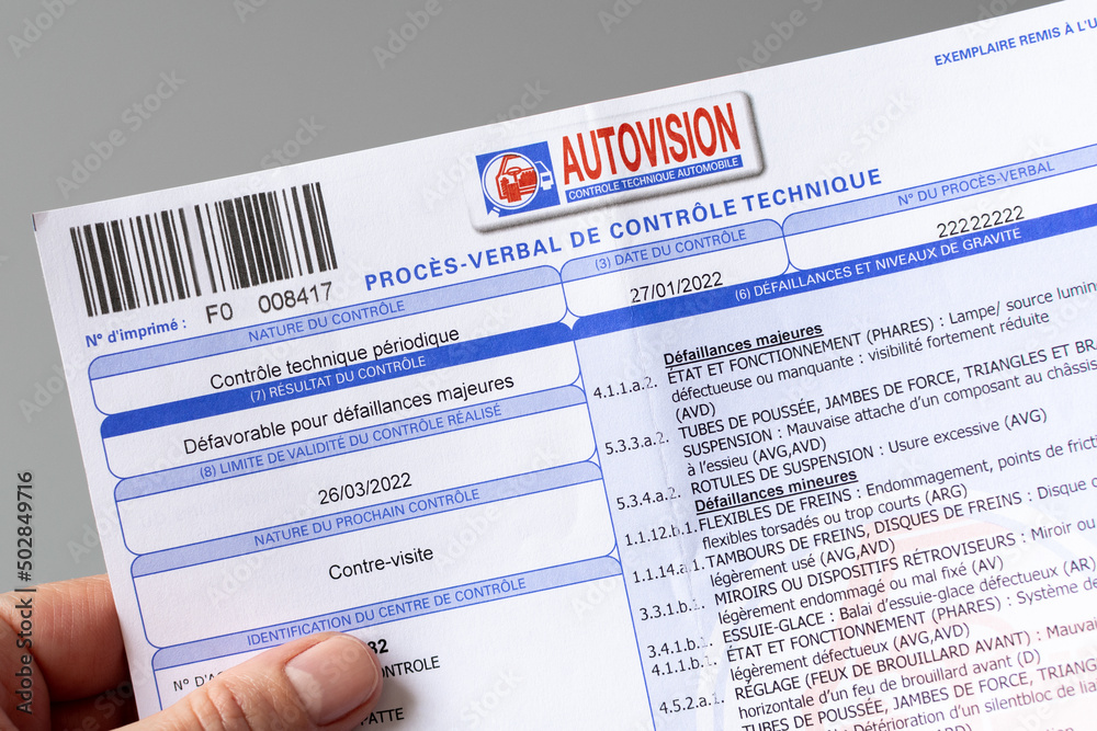 Procès verbal de contrôle technique défavorable pour défaillances ...