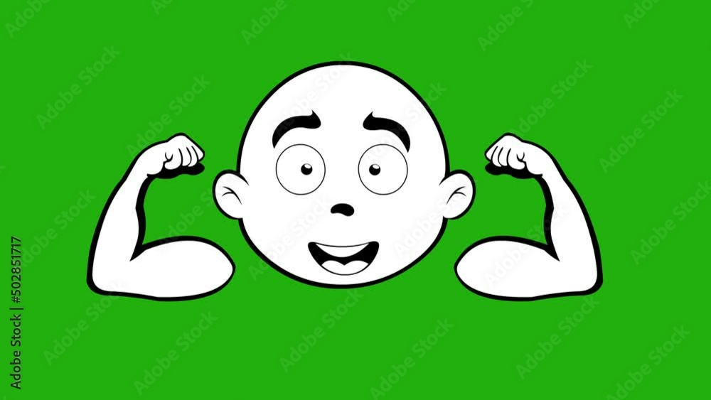 Loop animation of the face of a bald cartoon character, flexing his ...