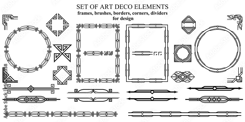 Set of art deco style elements. Geometric label items round and ...