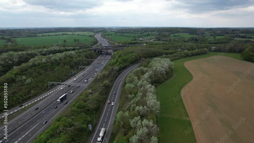 junction of the M25 motorway with the M1 motorway UK drone aerial view ...