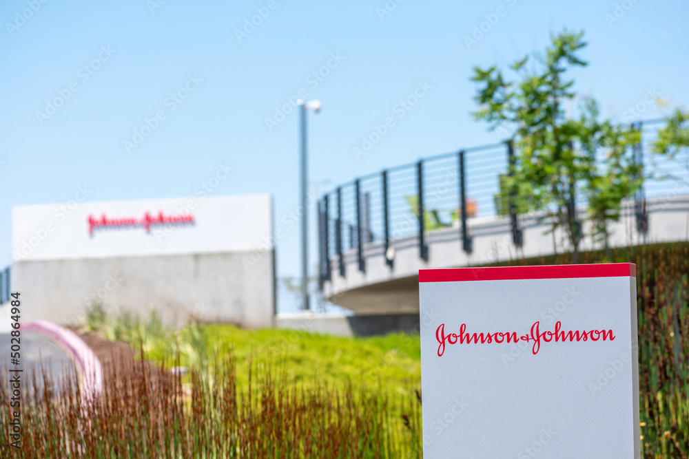 Johnson and Johnson sign, logo at an American multinational corporation ...