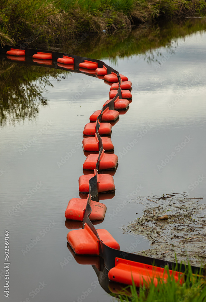 Containment Boom as Temporary Floating Barrier Used to Contain an Oil ...