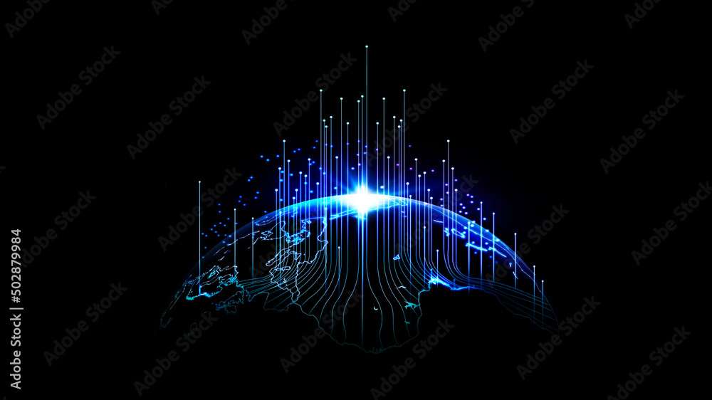 Futuristic blue digital matrix cyber. Blockchain technology background ...