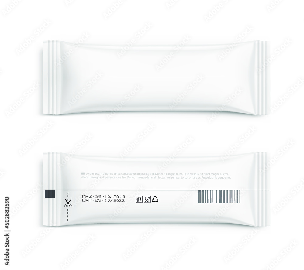 Blank flow pack mockup. Vector illustration isolated on white ...