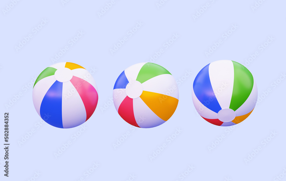 Simple inflatable colored beach ball. 3d rendering. Isolated on a blue ...