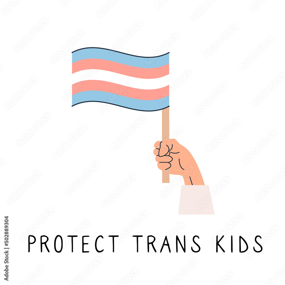 Hand holding a transgender flag. Card or square banner for support of ...