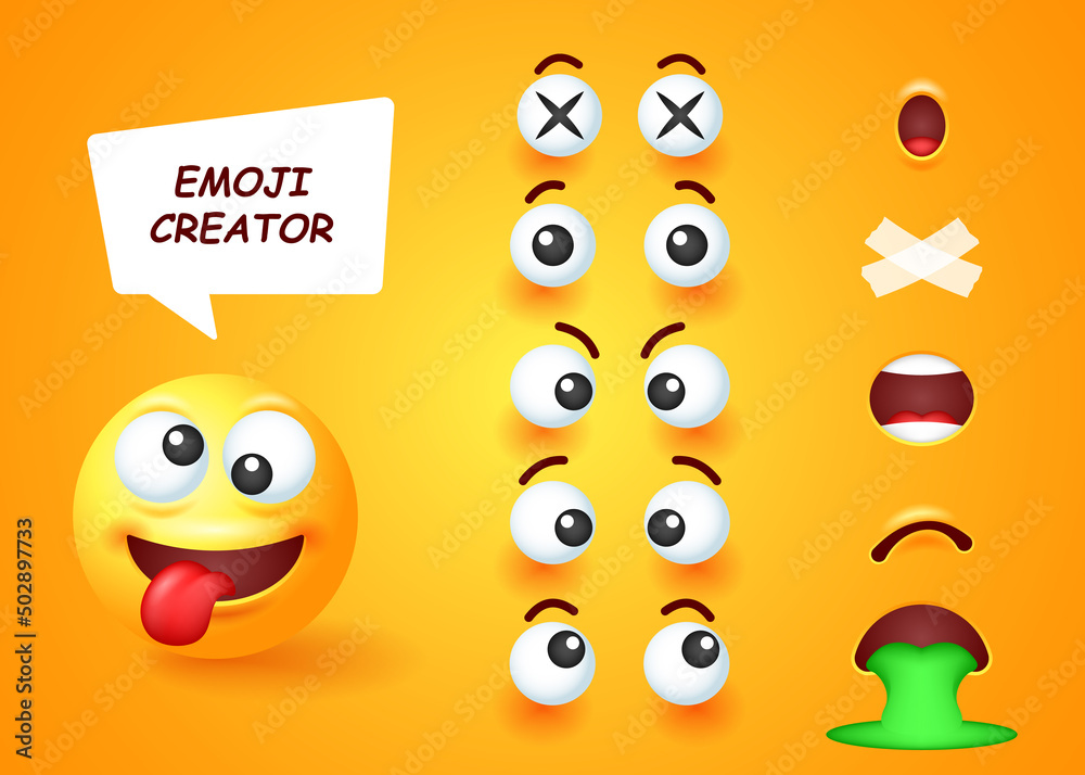 Set for creating 3D emoji. Collection of editable elements to create ...
