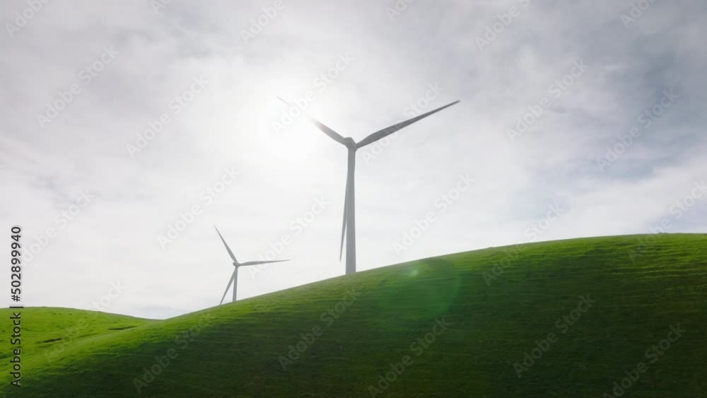 Cinematic windmills turbines generating electric power, epic aerial ...