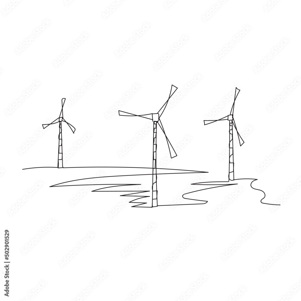 Continuous line drawing. windmill on water illustration icon vector ...